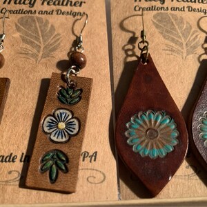Hand Tooled Leather Earrings, Mandala Design, Hand Dyed and Then Hand ...