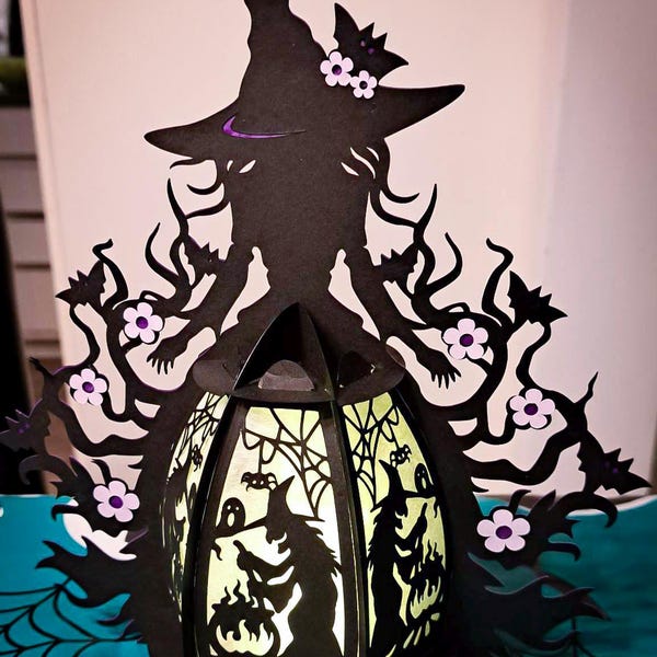 Set 3 Witch Lantern Template - DIY Halloween Lantern Paper Cut - Witch Lantern for Halloween ...