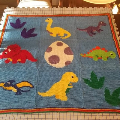 INSTANT DOWNLOAD Dinosaurs Crochet Graph Crochet Pattern Baby Blanket ...