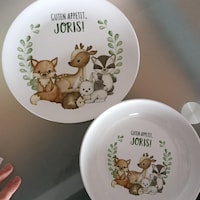 Kinderteller mit Namen personalisiert, Kindergeschirr Set Melamin, Kindergeschenk, Taufe ...