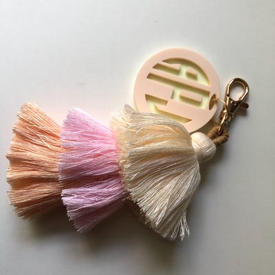 Varsity Letter Keychain With Mini Ombre Tassel Initial Zipper Pull ...