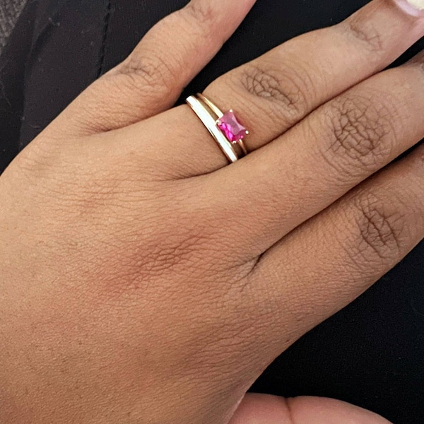 14K Solid Gold Ruby Ring, Ruby Art Deco Ring, Ruby Stone Ring, Dainty Ruby Ring, Gift for Her ...