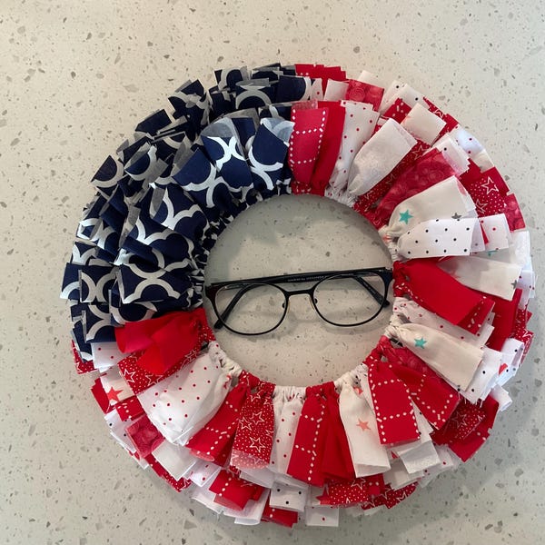 Patriotic Rag Wreath, Patriotic Door Decor, Red White and Blue Wall ...