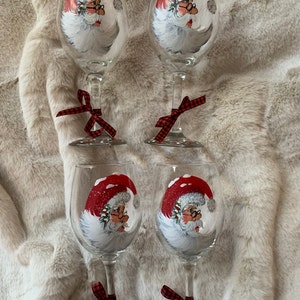 Hand Painted Santa Wine Glass Set - Etsy