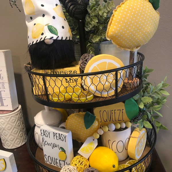 Lemon Decor / Lemon Coffee Bar Decor / Yellow Plaid Lemon Home Decor ...