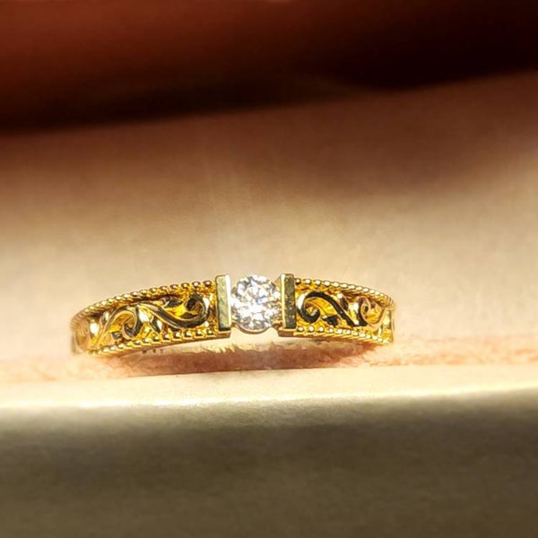 Cottagecore Leaf Solid Gold Mens Band Eternity Ring , 14K Gold Floral ...