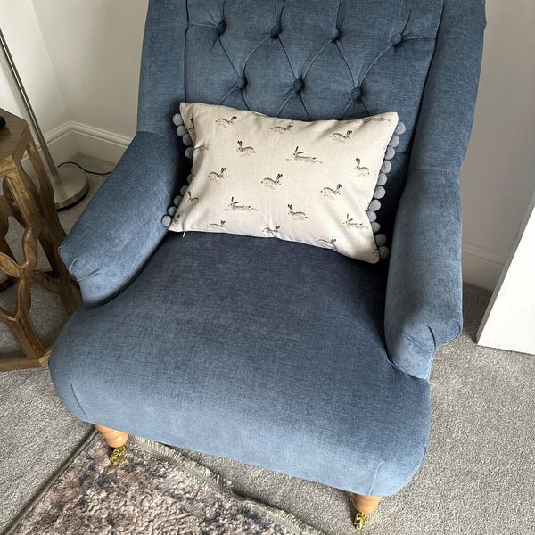 Neptune 'orla' Flax Blue Thistle Pattern Fabric Handmade Cushion Covers ...