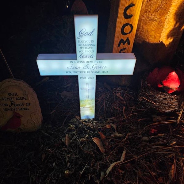 Religious Cross Garden Stake | Personalized Lighted Cross | God Has You ...