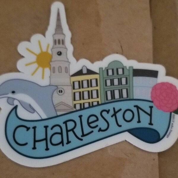 Charleston South Carolina Vinyl Sticker, Rainbow Row, Dolphin, Water ...