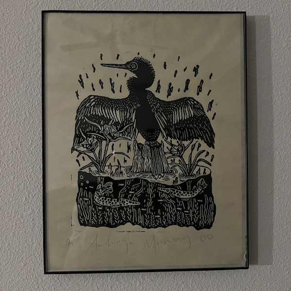 Anhinga Print, "anhinga Morning", Handmade Linocut Print - Etsy