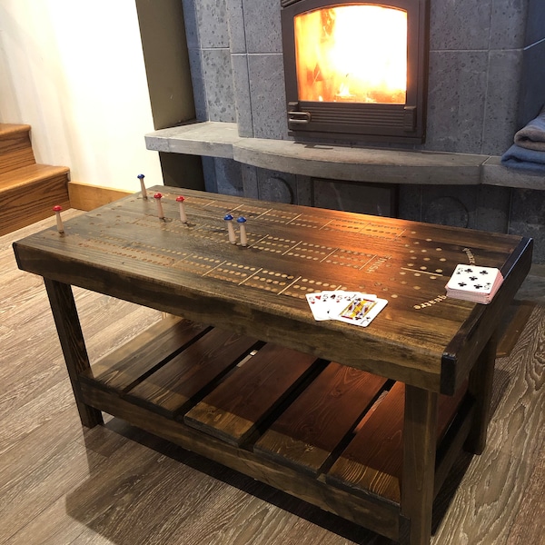 Cribbage Board Coffee Table With Wooden Pegs & Storage Compartment ...
