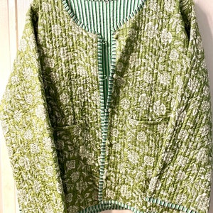 Cotton Quilted Jacket Women Wear Front Open Kimono Stripe Piping ...