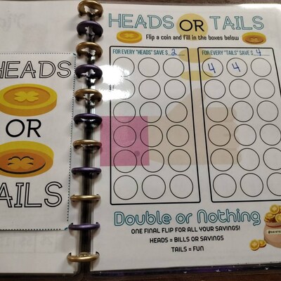HEADS or TAILS Coin Savings Tracker Mini Game Play & SAVE Cash Envelope ...