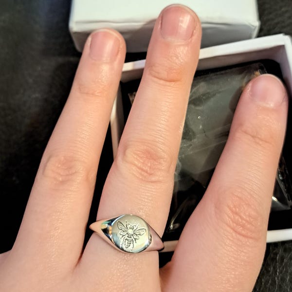 Bee Ring, Sterling Silver Bee Ring, Bee Jewelry, Bee Engraved Ring, Bee ...