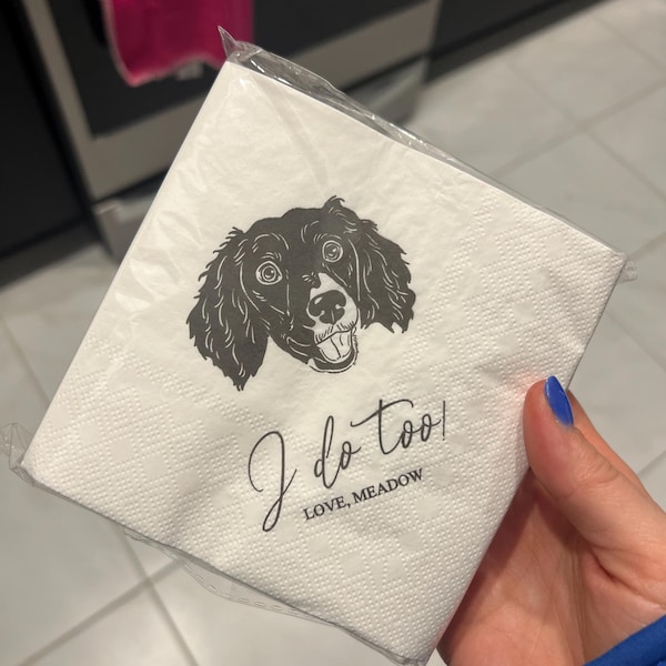 Custom Illustrated Dog Wedding Napkins, Personalized Pet Cocktail ...