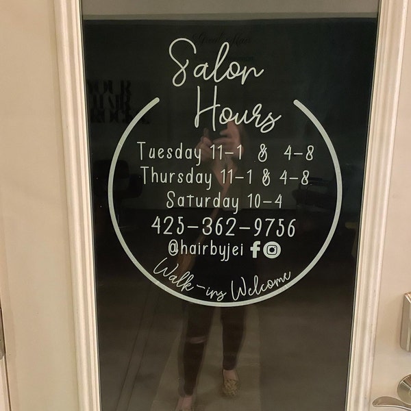 Business Opening Hours Decal or Static Cling - Open to Close - Hours of ...