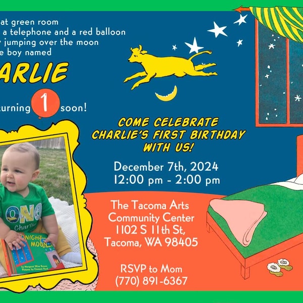 Goodnight Moon Invitation, Baby Birthday Party, Book Birthday ...