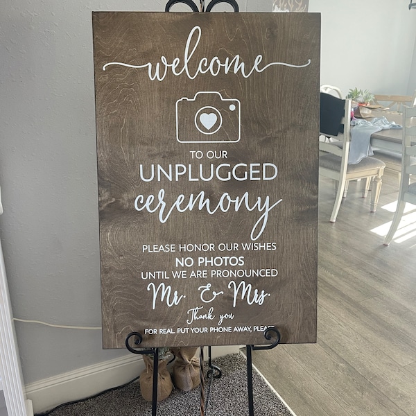 Unplugged Wedding Sign - Unplugged Ceremony Sign - Vertical Wooden ...