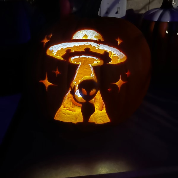 Alien Pumpkin Stencil, UFO Printable Stencil, Jack O' Lantern, Pumpkin ...