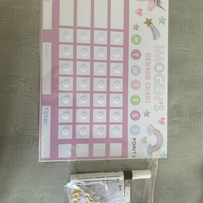 Personalised Re-usable Reward Chart With Velcro Stars, Wipeable Pen for ...