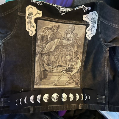 Screenprint FISH SKELETON Yin and Yang Patch Black or White - Etsy