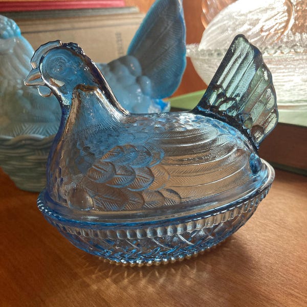 Cobalt Blue Carnival Glass Hen on Nest Salt Cellar – Ruffled Edge Glass ...