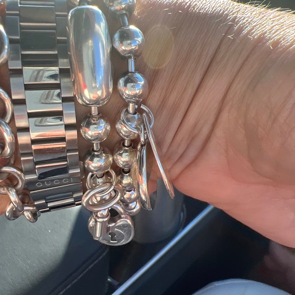 Womens Chunky Padlock and Key Ball Chain Bracelet, Silver Ball Chain ...