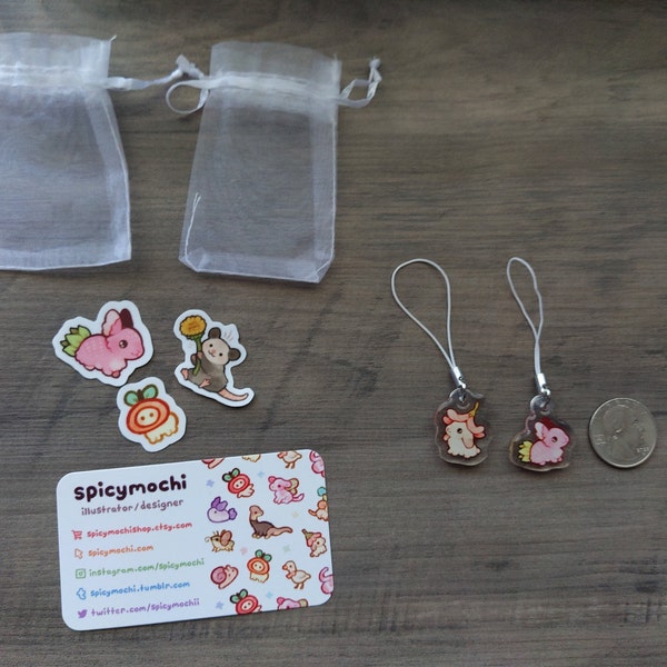 Mini Strawberry Bunny and Flower Rabbit Keychain Set / 1in Glitter ...