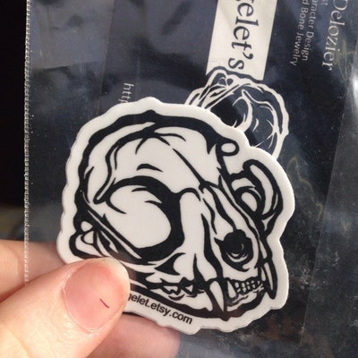 Domestic Cat Skull Sticker Created From Hand Drawn Art - Etsy
