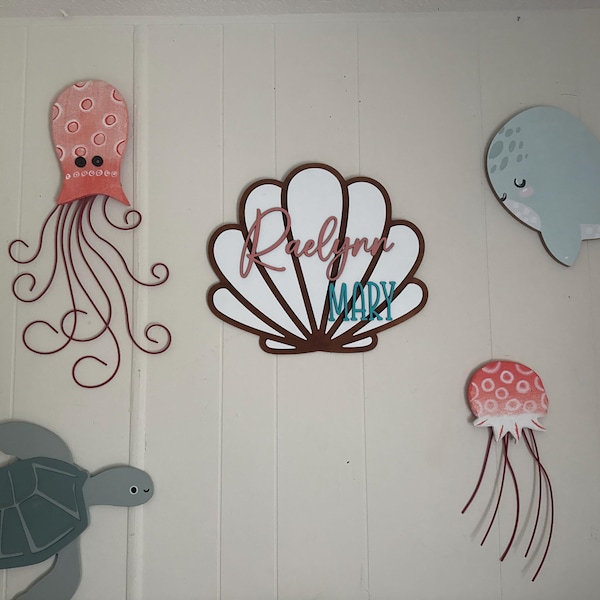 Personalized Ocean Theme Name Sign - Under the Sea Wooden Sign - Whale ...