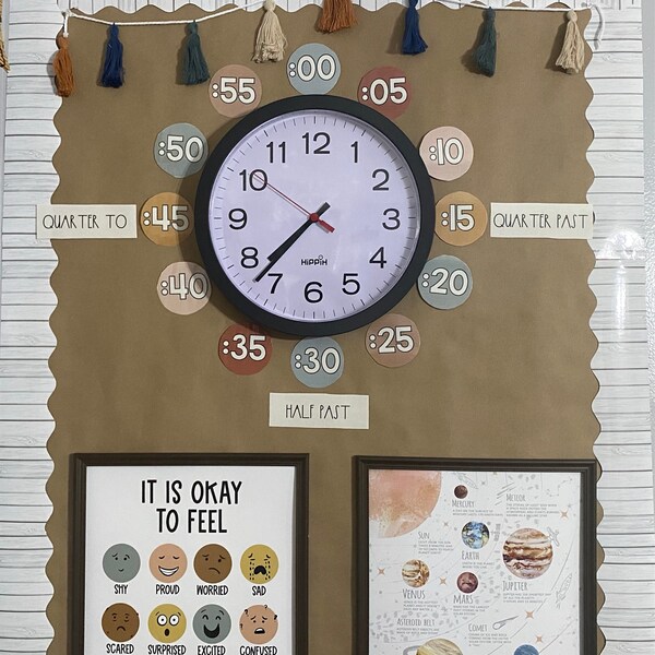 BOHO VIBES Clock Labels | Desert Neutral Classroom Decor - Etsy