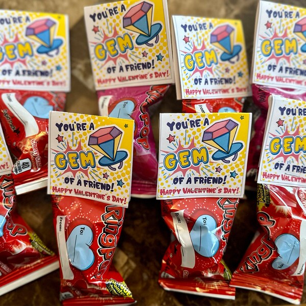 Ring Pop Valentine Cards Printable, Kids Valentines Cards, You're a Gem ...