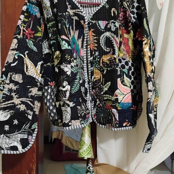 Floral Quilted Jackets Cotton Green Bohemian Style Fall Winter Jacket ...