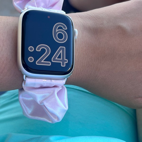 Apple Watch Band Cute Iridescent Pink and Silver Scrunchie Watch Band ...