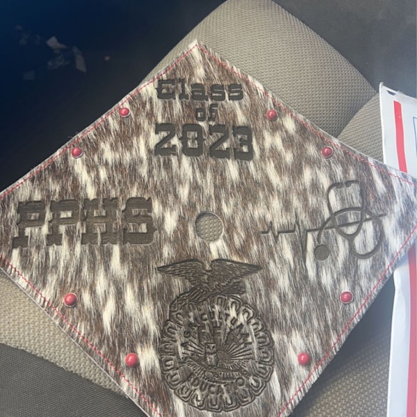 Grad Cap Topper Western Cowhide Personalized Mortar Board Cover ...