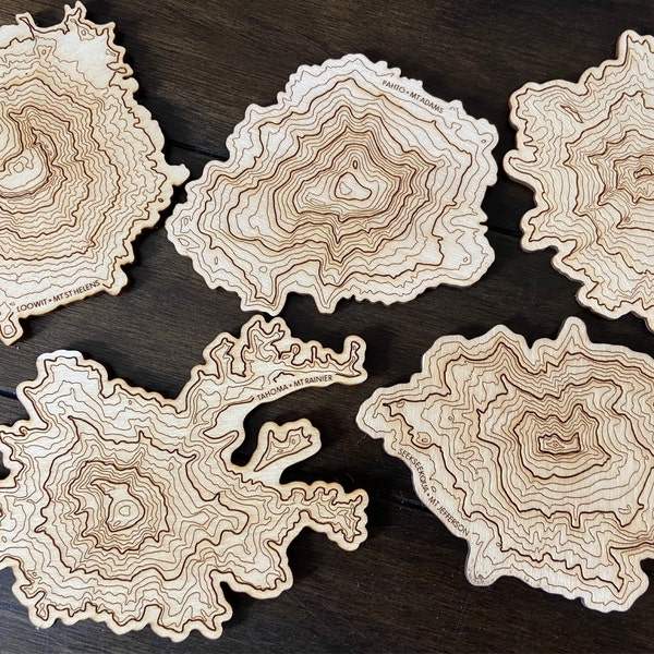 Oregon Mountain Topography Coasters Set • Mt Hood, Mt Bachelor, Mt ...