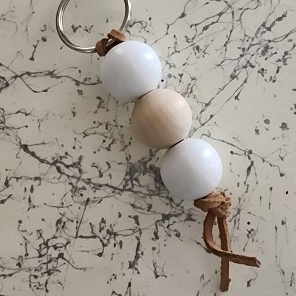 Boho Keychain, Beach House Gift, Wood Bead Keychains, Beaded Keychain ...