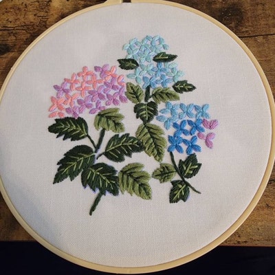 Hydrangeas Embroidery Kit Beginner Floral, Handmade Embroidery Floral ...