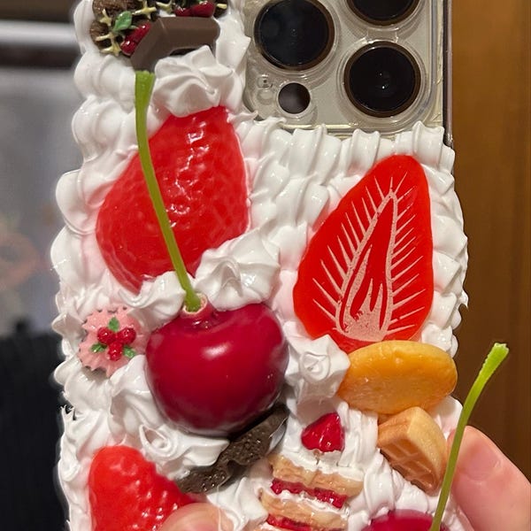 Kawaii Charm Resin Phone Case With Pearl and Bow Accents, Cute Glitter ...