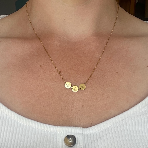 Gold Initial Discs Necklace, Tiny Disc Necklace, Monogram Necklace ...