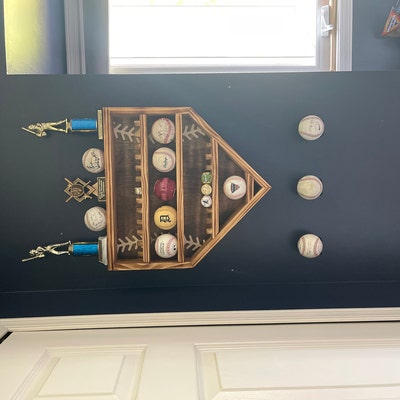 Rustic Baseball and Ring Display Holds 22 Rings/medals and 11 Baseballs ...