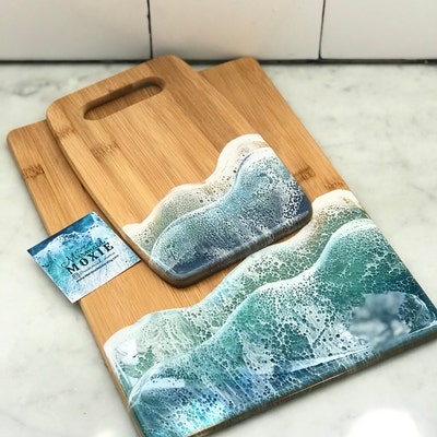 Ocean Wave Bamboo Cutting/cheese Board Made With Epoxy Resin, Rectangle ...