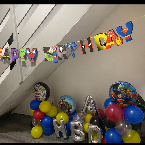 Superheroes Theme Set, Avenger Balloons, Cake Topper, Superhero Happy ...