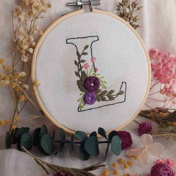 Floral Letter Embroidery Kit: M Initial, DIY Craft (PDF Pattern) - Etsy