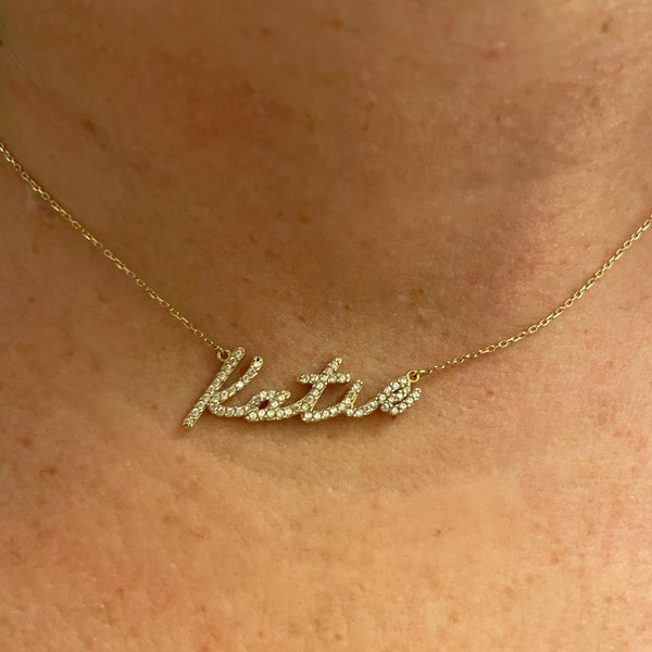 14k Solid Gold Diamond Name Necklace , Gold Name Necklace ...