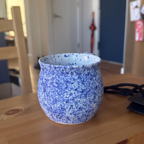 Farmhouse Pottery Blue White Matte Mug, Rustic Wheel Thrown Ceramic Cup ...
