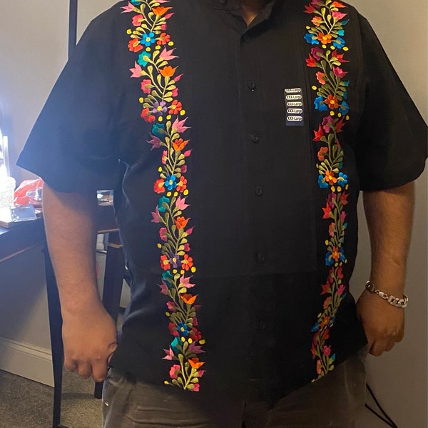 Mens Mexican Traditional Shirt. Floral Embroidered Guayabera for Men. Formal Button up Shirt ...