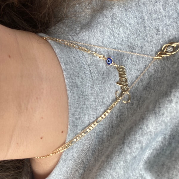 Personalized Name Necklace With Evil Eye, Gold Plated Nameplate Jewelry ...