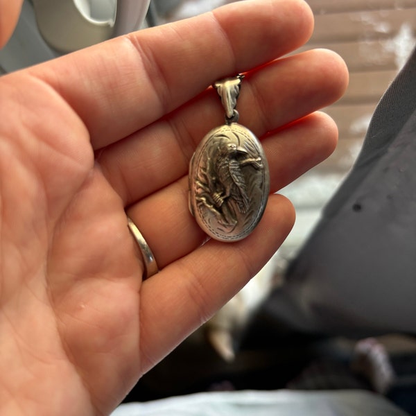 Sterling Silver Locket Necklace, Raven Locket for Women, Working ...