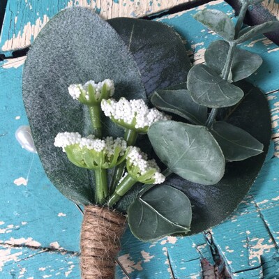 Romantic Eucalyptus Boutonniere Eucalyptus, Lambs Ear, Queen Anne's ...